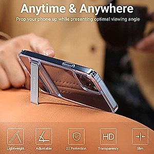TORRAS MoonClimber iPhone 12 Pro Case/iPhone 12 Case [3 Stand Ways] [12X Armor-Level Protection] with Adjustable Metal Kickstand Shockproof Slim Transparent Stand Cases 6.1 inch, Clear