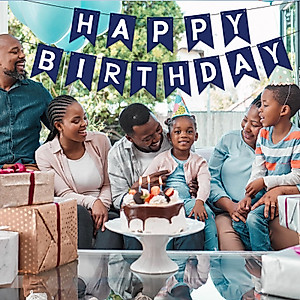 PatiCool Navy Blue Happy Birthday Banner,Blue Happy Birthday Sign Bunting Banner,Happy Birthday Garland for Men Boy Baby Shower Birthday Wall Door Party Hanging Tea Party Decorations Supplies