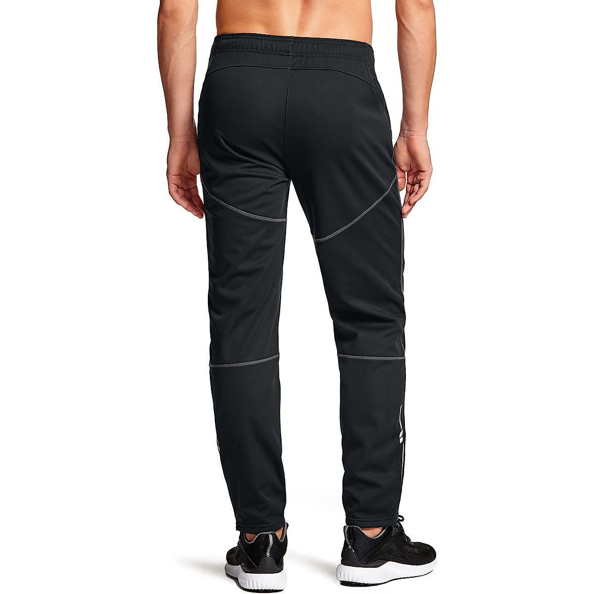 TSLA Men's Thermal Windproof Cycling Pants, Fleece Lined Outdoor Bike Pants, Winter Cold Weather Running Pants, Cycling Pants Black & Grey, Medium