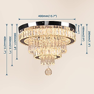 Finktonglan 16" Crystal Chandelier 2 Rings Crystal Ceiling Light Fixture Modern Chandelier LED Chandeliers Light Fixture for Dinning Room Bedroom Living Room 2700K Warm Light, Not Golden