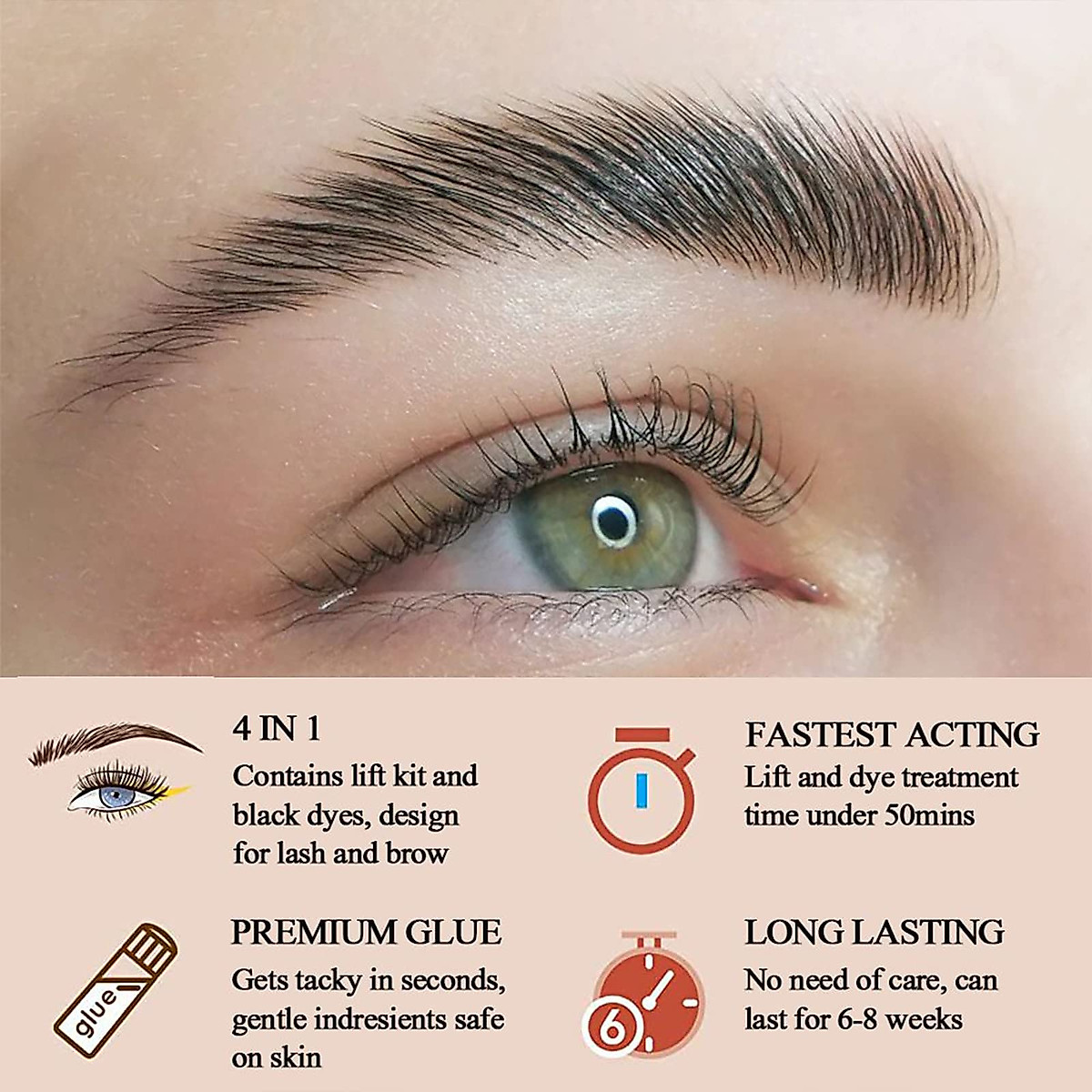 Brow Lamination and Tint Kit, 4 in 1 Lash Lift and Tint Kit, Professional Eyebrow & Eyelash Perm Kit with Black Dye, Fuller & Thicker Brows Long-lasting for 6-8 Weeks, Suitable for Salon & Home Use