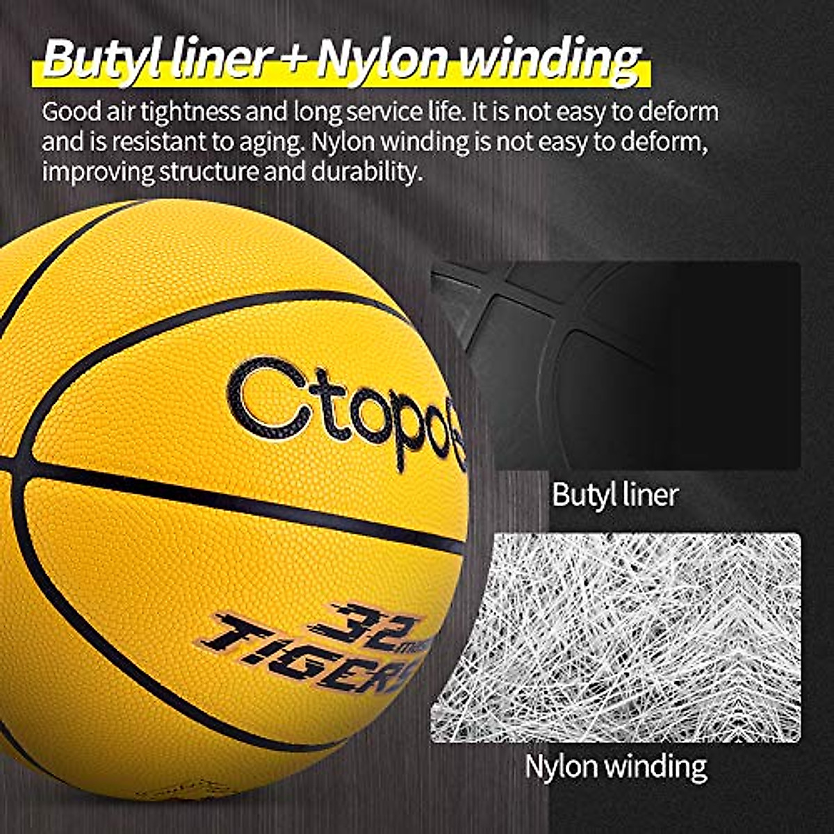 CtopoGo Basketball 29.5" PU Leather Street Basketballs Streetball for Indoor Outdoor Games, Official Size 7 Basketballs Training/Match Basketball (Yellow)