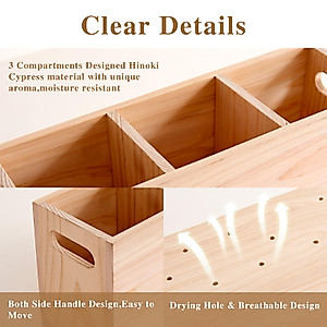 TREOAKWIS Utensil Holder Extra Large, Hinoki Cypress Wood Utensil Organizer Holder, 3 Compartment Kitchen Countertop Utensil Caddy Crock Counter Organizer and Cooking Tools Storage