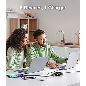 200W USB C Fast Charger 5-Port Charging Station Block Hub Laptop Charger Power Adapter Compatible with MacBook Pro/Air iPad Pro iPhone 15/14 Google Pixelbook ThinkPad Dell XPS Galaxy S23 Steam Deck