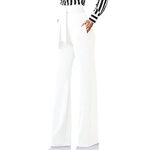 Lucuna Women's Stretchy High Waisted Loose Fit Bootcut Office Work Long Pants with Belt