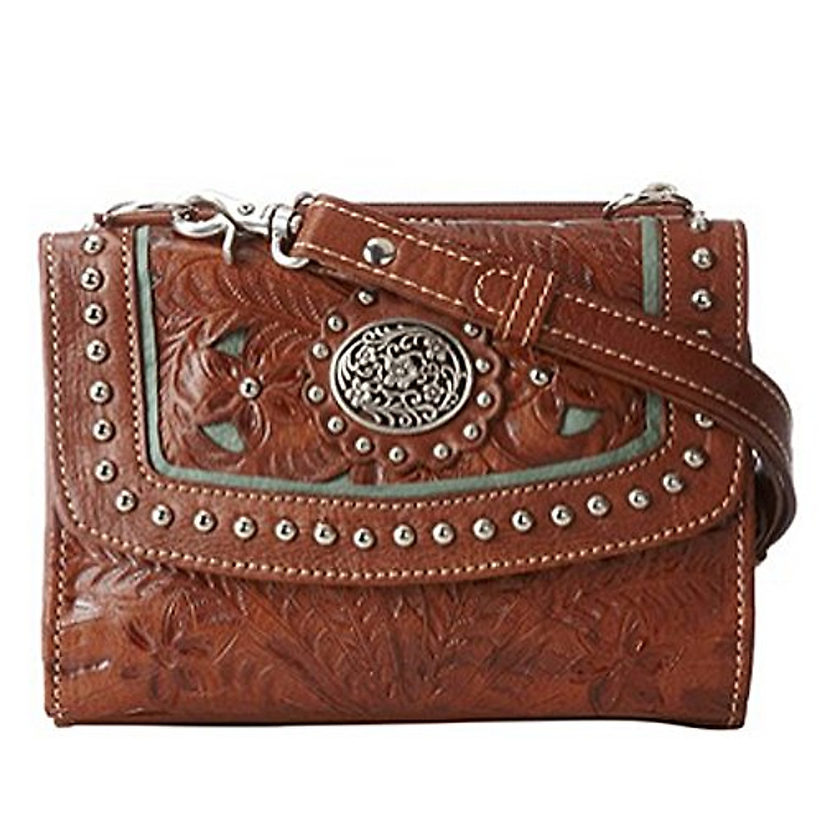 American West Leather Small Crossbody Handbag with Build in Wallet & Key Chain