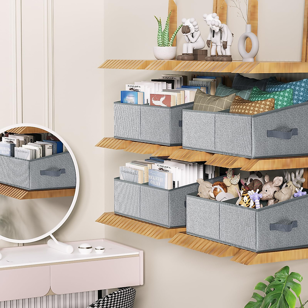 DIMJ Trapezoid Storage Bins, 3 Packs Large Closet Baskets, Foldable Fabric Baskets for Clothes, Baby Toiletry, Toys, DVDs, Books