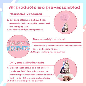 Pre-assembled Cat Birthday Party Supplies Cat Birthday Party Decorations Banner with 6 Cat Hanging Cutouts 6 Hanging Swirl Decor and 3 Birthday Honeycomb for Kids Girls Party Decorations