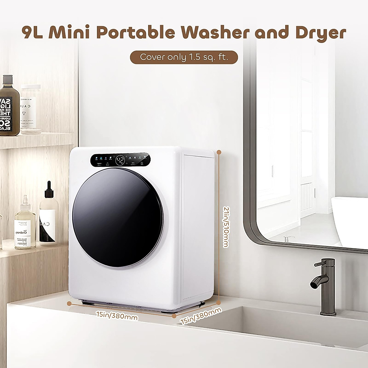 TECSPACE 2 In 1 Mini Portable Washer And Dryer Combo, 9 L Mini Washing Machine With 24 Hours Reservation Mode and High-temperature Stain Removal for Baby Clothes, Underwear (9L)