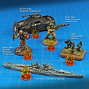 LITKO Flame Marker | Fire Indicator | Spell Effect | Inferno | Compatible with Dungeons & Dragons, Warhammer 40k, Bolt Action, and Other Wargames (Yellow Flames & Amber Base, Mini)