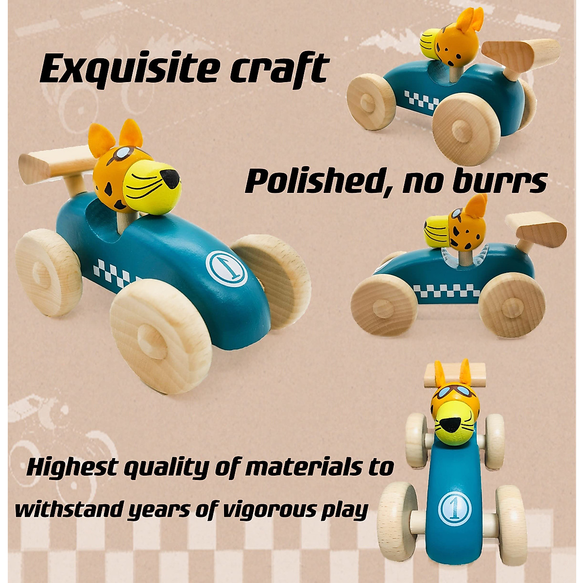 Lecelzie Toddler Activities Wooden Toys Car Baby Infant Montessori Fine Motor Skills Toys for 1 2 3 4 Year Old Boys Girls Gift Party Favors for Kids Push and Pull Toys