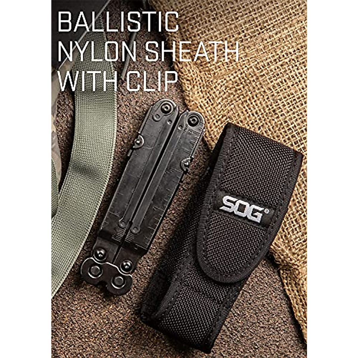 SOG Multitool - Powerlock Heavy Duty Multitool Pliers, Electrician Wire Cutter Multi Tool w/ Ballistic Nylon Multitool Sheath with Clip (S60N-CP)