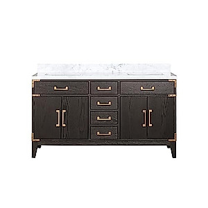 Bell+Modern Harbor 60 in W x 22 in D Brown Oak Double Bath Vanity and Carrara Marble Top