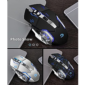 Uciefy T85 Rechargeable Wireless Mouse, 2.4G Ergonomic Silent Gaming Mice Portable Optical with USB Receiver, 3 Adjustable DPI, 6 Buttons LED Lights for Laptop/PC/Chromebook (Black)