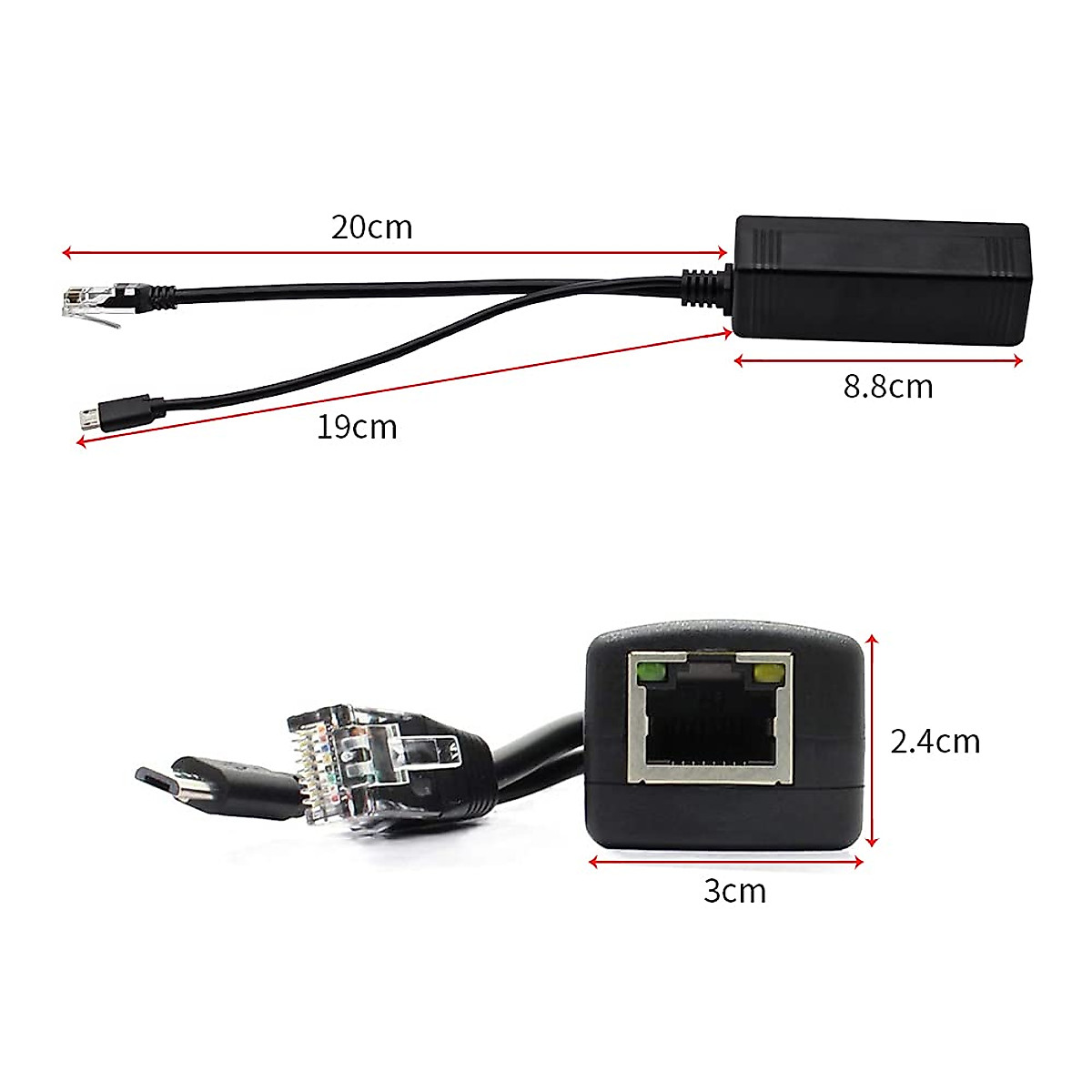 PoE Splitter Micro USB 5V ，for Tablets, Dropcam or Raspberry Pi, IPC, IP Video Camera, The IEEE 802.3af-Compliant 5V PoE Active Splitter Adapter, 48V to 5V (Pack of 2)