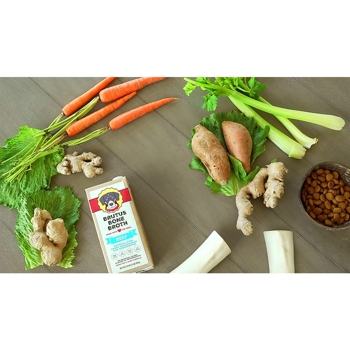 Brutus Bone Broth for Dogs (Beef, 2-Pack) and Brutus Broth Dog Biscuits (Beef, 2-Pack) Bundle