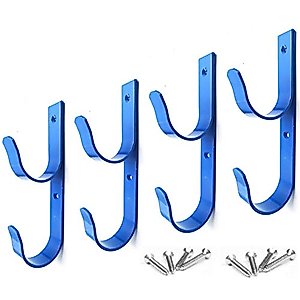4 PCS Set Wide Pool Pole Hangers Heavy Duty Blue Aluminium Holder Hooks with Screws Perfect Hook Holders for Swimming Pool,Telescopic Poles,Skimmers,Nets Brushes,Vacuum Hose,Garden Equipment Etc