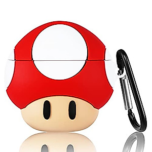 JoySolar for Airpod 1&2 Case Cute Cartoon 3D Soft Silicone Air Pods Funny Cover Kawaii Fun Cool Keychain Design Shell Food Fashion Stylish Girls Kids Teens Women Cases for Airpods (Mushroom)
