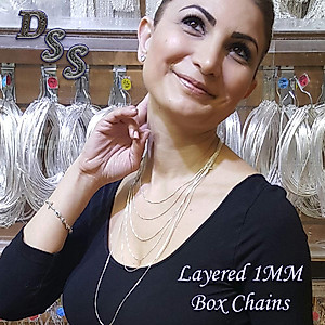 925 Sterling Silver 1.5 MM Box Chain Italian Necklace Lightweight Strong - Rhodium Plated - Lobster Claw 24 Inch