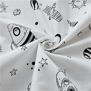 Brandream Milky Way Space Galaxy 3-Piece Baby Boy Girl Nursery Crib Bedding Set with Spaceship Rocket Theme - Black and White Bedding