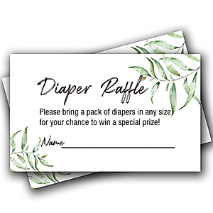 50 Greenery Diaper Raffle Tickets for Girl or Boy Baby Shower Invitations, Baby Shower Games, 3.5" x 2" with Name Line
