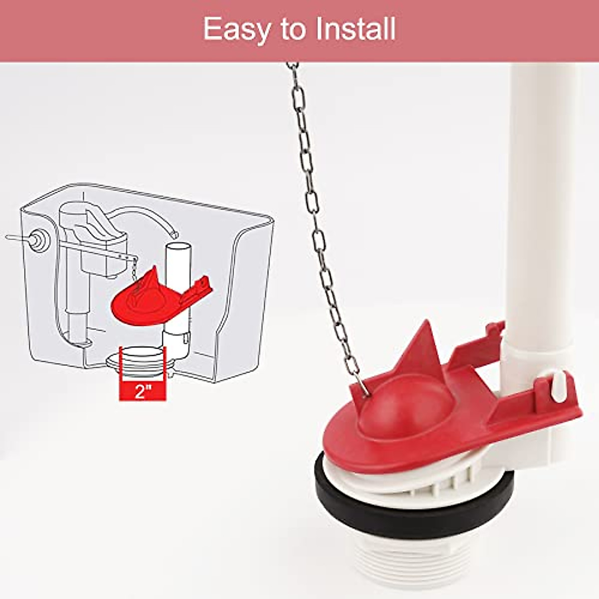 Hibbent 2 Pack Toilet Flappers Replacement Compatible with Kohler Shark-Fin Flapper Replacement Kit by Hibbent,2 Inch Toilet Flapper with Stainless Chain,Water Saving, Easy to Install