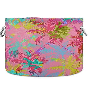 visesunny Storage Basket Colorful Coconut Tree Nursery Hamper Canvas Fabric Toy Storage Organizer Bin Storage Box Laundry Basket for Kid Rooms,Playroom,Shelves,Toy Basket,Gift Basket