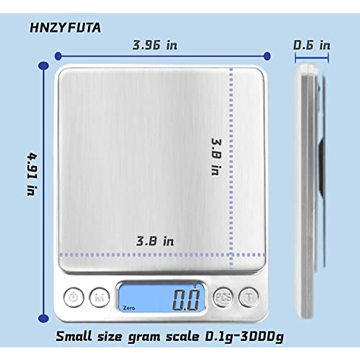 HNZYFUTA Digital Food Gram Scale Mini Pocket Scale for Food Ounces and Grams,Baking,Cooking,Kitchen and Small Items,Tare Function,2Trays,LCD Display (Batteries Included) Silvery