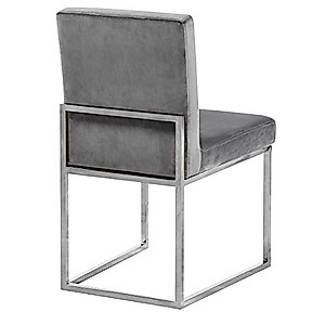 Meridian Furniture Giselle Collection Modern | Contemporary Velvet Upholstered Dining Chair with Durable Metal Base, Set of 2, 18" W x 22" D x 32" H, Grey