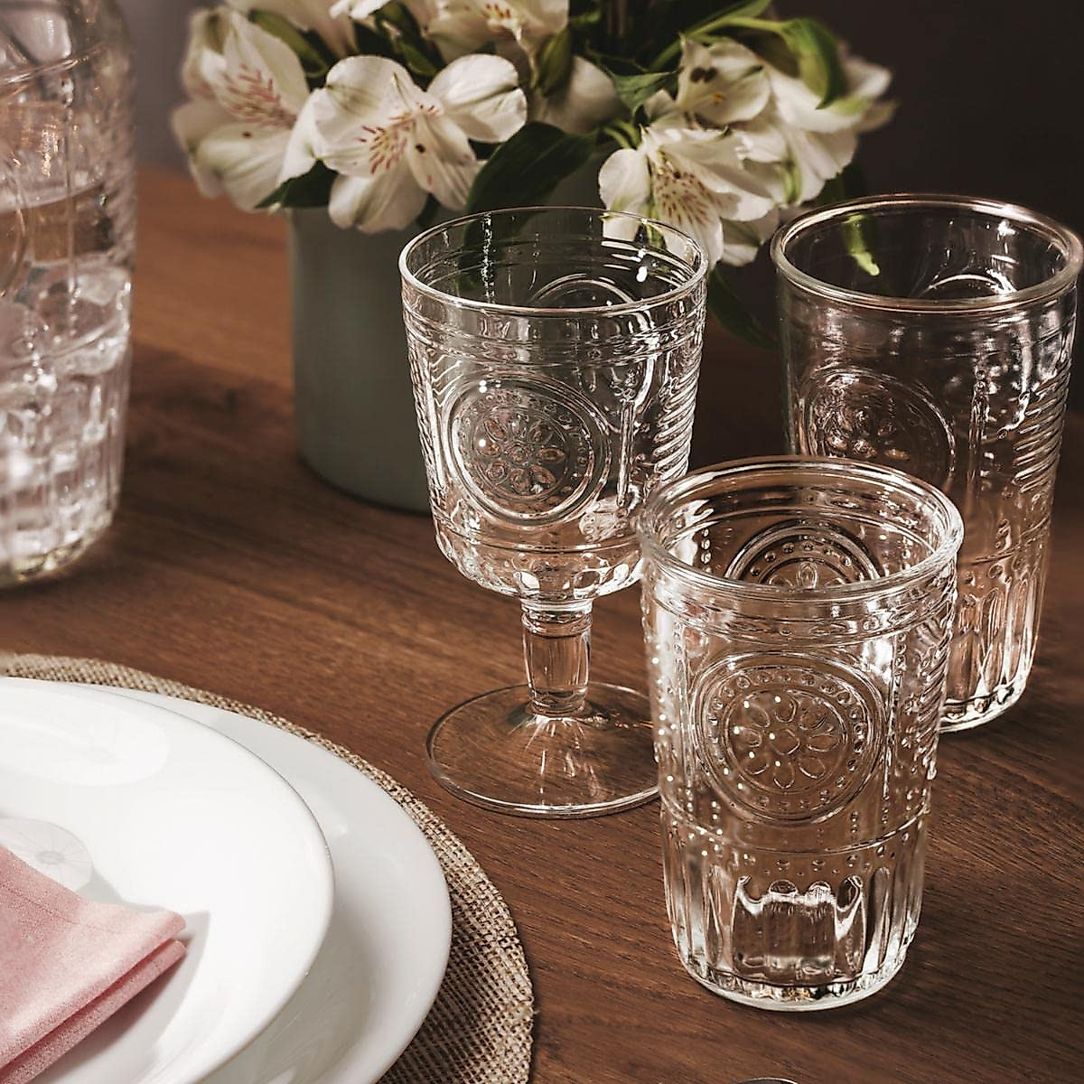 Bormioli Rocco Romantic (Set Of 6) Stemware Glasses, 10.75 Oz. Clear Crystal Glass, Made In Italy.