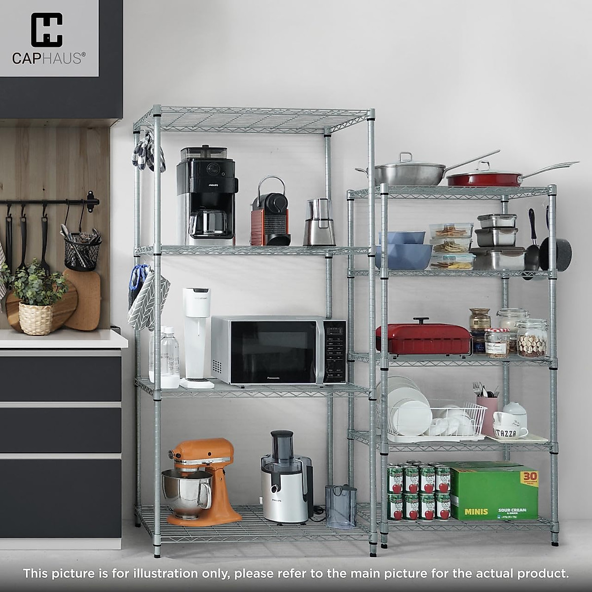 CAPHAUS Heavy Duty NSF Commercial Adjustable Shelves Wire Shelving w/Wheels & Feet, Kitchen Storage Metal Shelf, Garage Storage Shelving, Utility Wire Rack Storage Unit, Silver Grey 30 x 14, 5-Tier