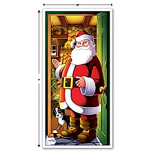 Beistle Santa Claus Door Cover, 5’ x 30” – Plastic for Indoor & Outdoor Use, St Nick Print – Easily Display – Christmas Party Decorations & Holiday Decor