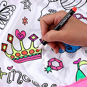 RICHNESS Color Your Own Dress Princess Dress Up Skirt with Fabric Markers & Self-Adhesive Jewels DIY Party Crafts for Girls Age 4-6 …