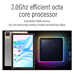 2 in 1 Tablet 10.1 Inch, 8GB RAM 256GB ROM, Dual 8+20MP Camera, 2.4G 5G Dual Band WiFi Tablet MT6755 8 Core, Bluetooth, 128GB Expand Support (US Plug 110‑240V)