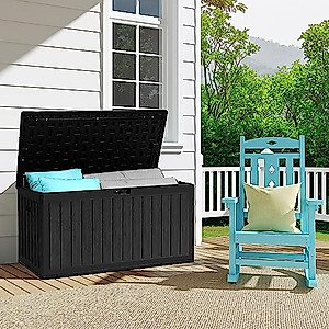 YITAHOME 90 Gallon Large Deck Box, Double-Wall Resin Outdoor Storage Boxes, Deck Storage for Patio Furniture, Cushions, Pool Float, Garden Tools, Lockable & Waterproof (Black)