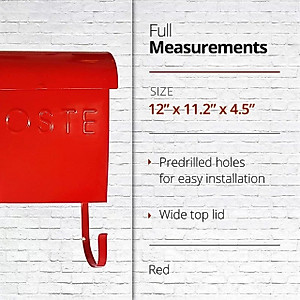 NACH Mailboxes for Outside Wall Mount, 12 x 11.2 x 4.5 inch, Red Wall Mounted Mailbox, Waterproof Mailbox with Outdoor Newspaper Holder - The French Euro Mailbox