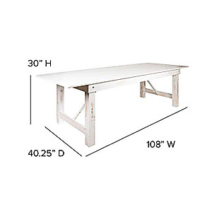 Flash Furniture HERCULES Series 9' x 40" Antique Rustic White Folding Farm Table and Two Bench Set