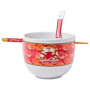 Silver Buffalo Disney Pixar Monsters Inc Harryhausen's Octopus Chef Sushi Bar Ceramic Ramen Noodle Rice Bowl with Chopsticks and Spoon, Microwave Safe, 20 Ounces