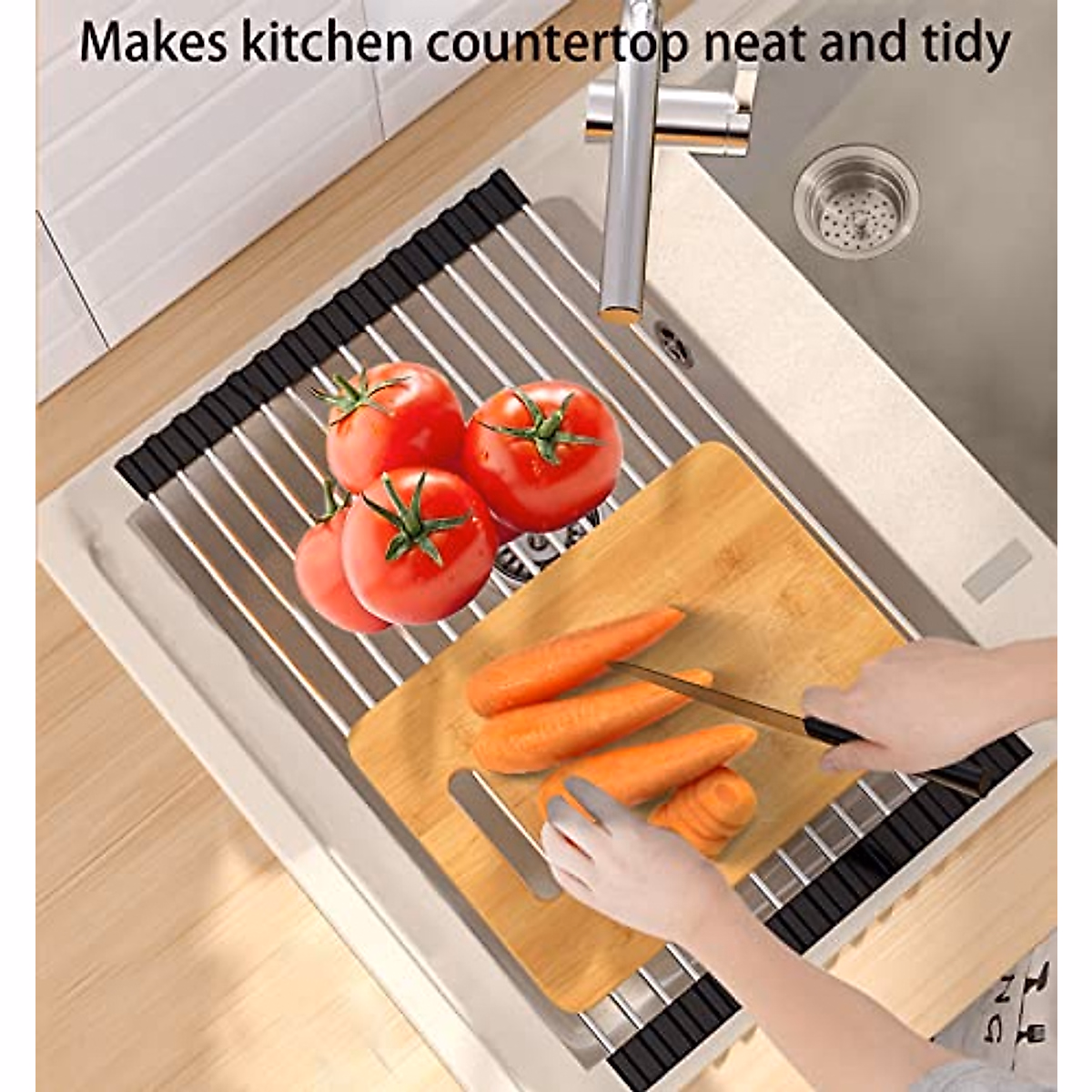 HEREOF Roll Up Dish Drying Rack for Kitchen Counter, Rolling Stainless Steel Sink Drying Mat Foldable Drainer for Kitchen Organization and Storage 17.5x11.8
