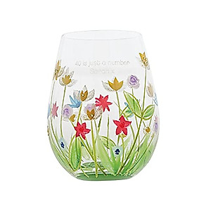 Enesco Designs by Lolita Field of Dreams Floral Hand-Painted Artisan Stemless Wine Glass, 20 Ounce, Multicolor