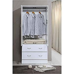 Hodedah Two Door Wardrobe with Two Drawers and Hanging Rod plus Mirror, White
