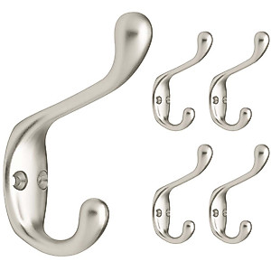 Franklin Brass Heavy Duty Coat and Hat Hook Wall Hooks 3 Inches, 5-Pack, Matte Nickel, FBCHH5-MN-C