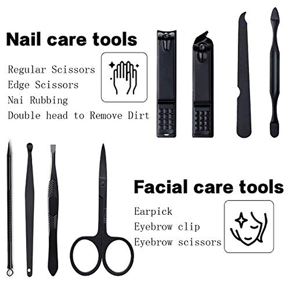 Manicure Kit Nail Clippers Set Stainless Steel Professional Pedicure Black 8 in 1 Grooming Nail Scissors Cutter Ear Pick Tweezers Scissors Eyebrow Nail file for Man&Women gift (black/red_8in1)