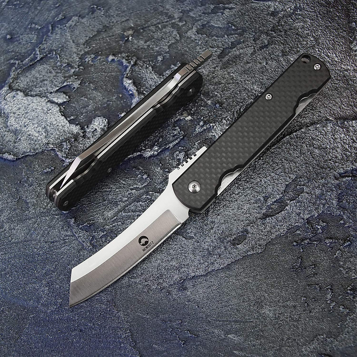 NEWOOTZ Handmade Higonokami Razor Folding Pocket Knife with Clip and Sheath,3in D2 Steel Blade,Carbon Fiber Liner Lock Handle EDC Knives for Men