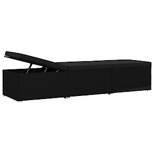 vidaXL Black Poly Rattan Sun Lounger with Cushion - Weather-Resistant Outdoor Furniture - Perfect for Patio, Poolside, Balcony