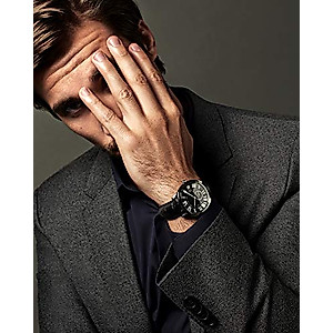 BINLUN Leather Watch Strap Quick Release Strap with Silver Butterfly Deployment Buckle 12mm 13mm 14mm 16mm 17mm 18mm 19mm 20mm 21mm 22mm 23mm 24mm Watch Band for Men Women (Black,20mm)