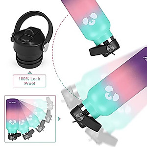 YEBTS LIFE Water Bottle,Vacuum Insulated Water Bottles with 2 Lids & 2 Straws,Stainless Steel Water Bottles Keep Hot and Cold,Leak Proof,Sports Water Bottle for Hiking Biking Sport (18oz, rainbow)