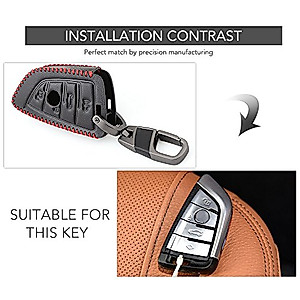 Leather Smart Key Keyless Remote Entry Fob Case Cover with Key Chain Fit For BMW 1 2 5 7 M Series X1 X 4 X5 X 6 F15 F16 F48