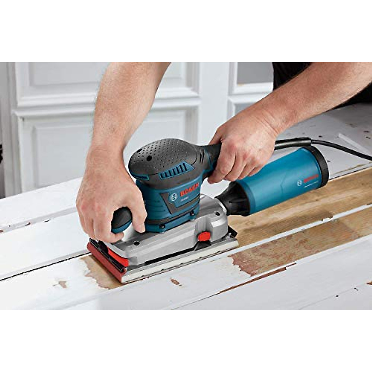 BOSCH OS50VC Electric Orbital Sander - 3.4 Amp 1/2 Inch Finishing Belt Sander Kit with Vibration Control for 4.5 Inch x 9 Inch Sheets , Blue