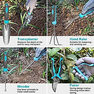 Gardening Tools, Carsolt 7 Piece Heavy Duty Stainless Steel Garden Tools Set with Ergonomic Rubber Handle. Variety of Gardening Hand Tools for Planting Gardening Kit with Gift Box Ideal Garden Gifts